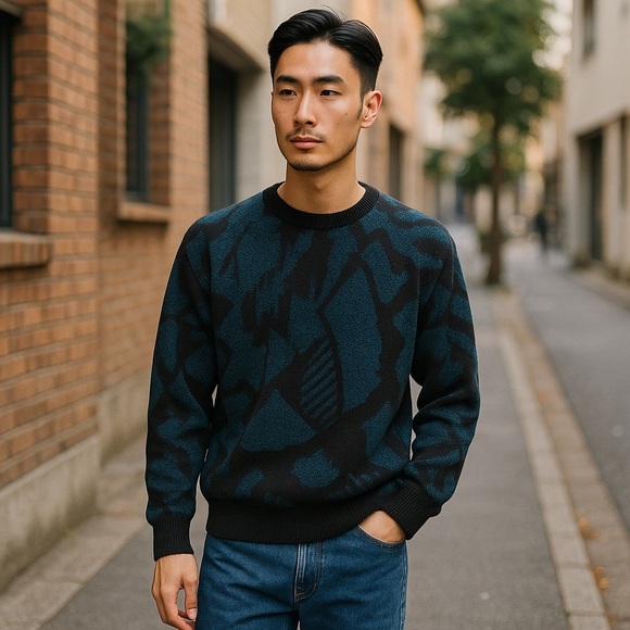 Pronto Uomo | Sweaters | 98s Pronto Uomo Black And Turquoise Blue Mens ...